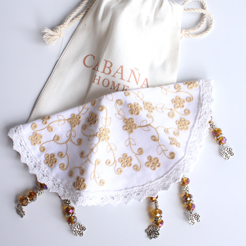 Embroidered Linen Pitcher Cover, French Blooms (1 pc, Beige or White ...